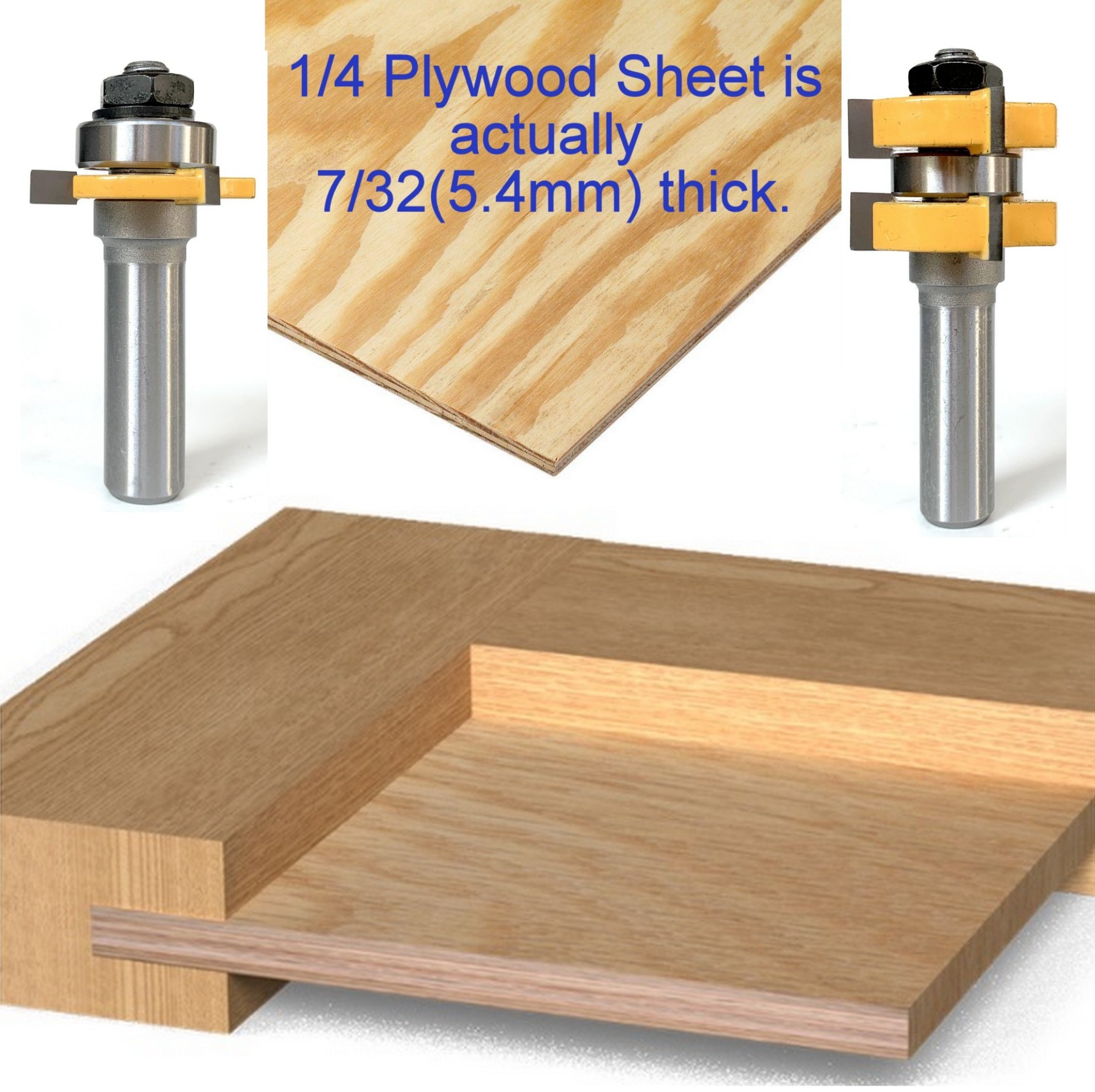 2 pc 1/2" SH 1" Stock 1/4 Plywood 5.4MM Tongue & Groove Router Bit Set ...