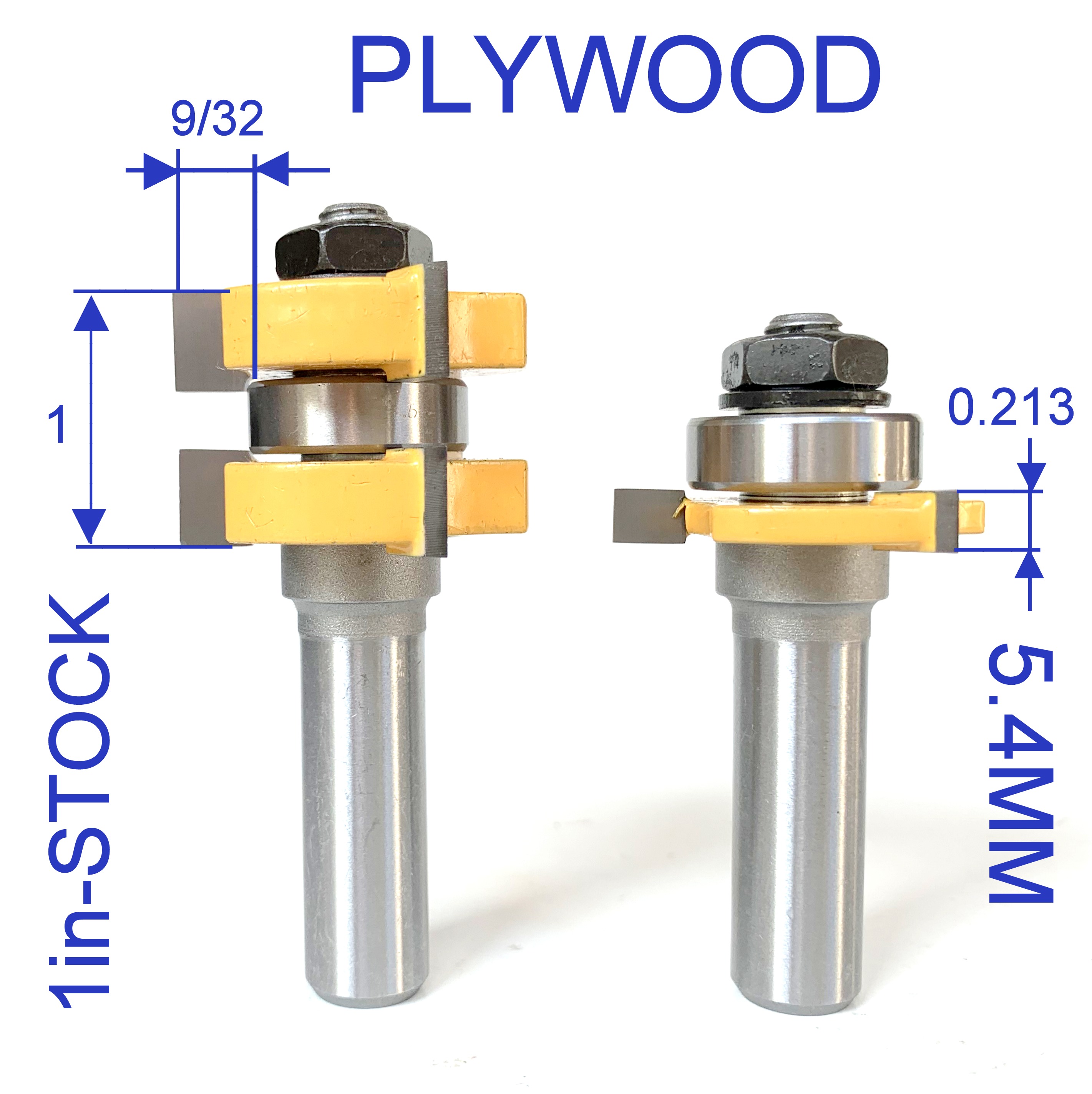 2 pc 1/2" SH 1" Stock 1/4 Plywood 5.4MM Tongue & Groove Router Bit Set ...
