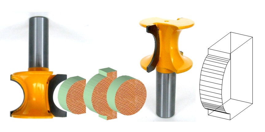 5pc 1/2" Shank Half Round Bullnose 3/8,5/16,1/4,3/16.1/8 Router Bit Set ...