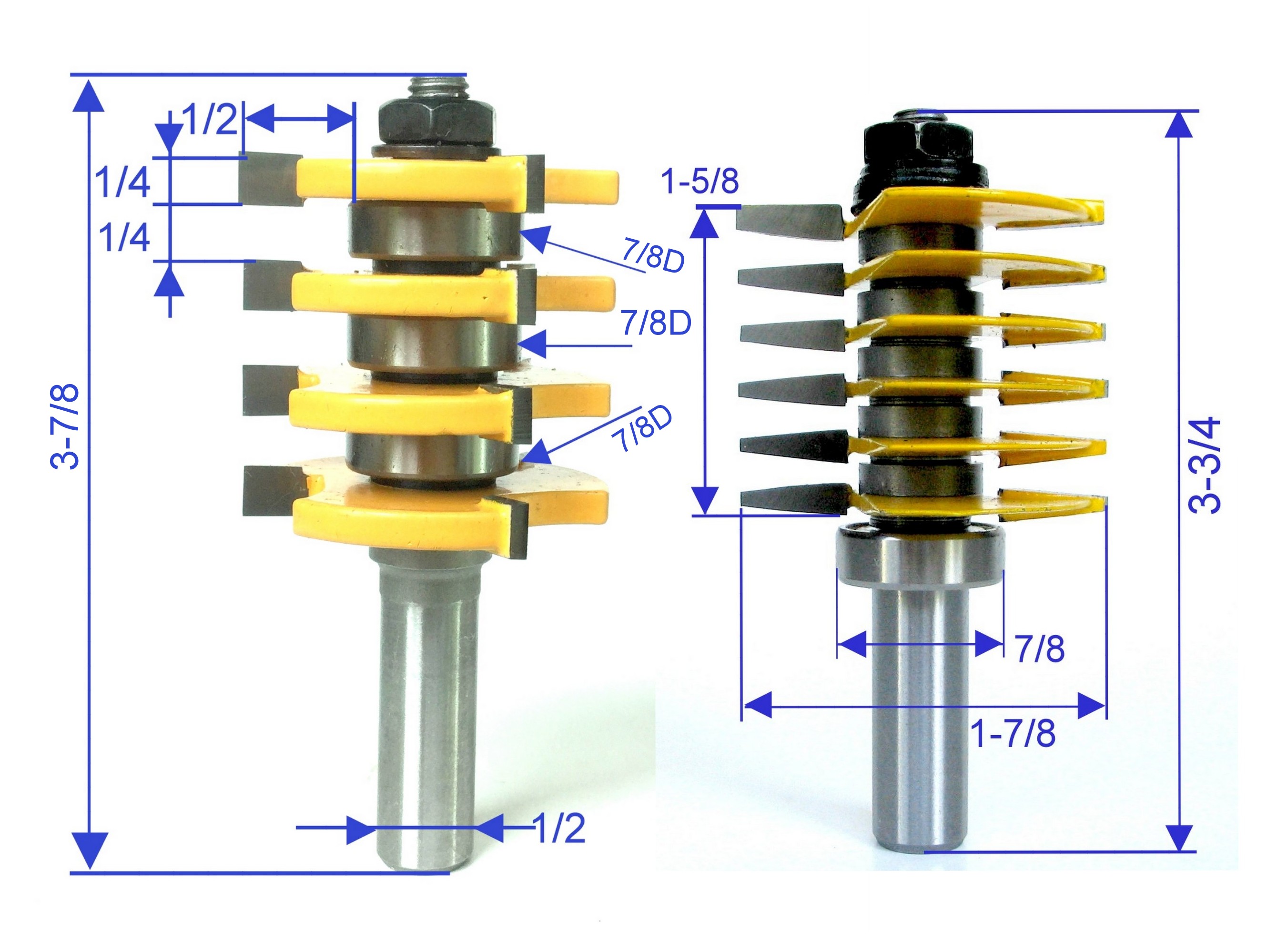 2pc 1/2"Shank Adjustable Box-1/4cutter & Finger Joint Router Bit Set ...