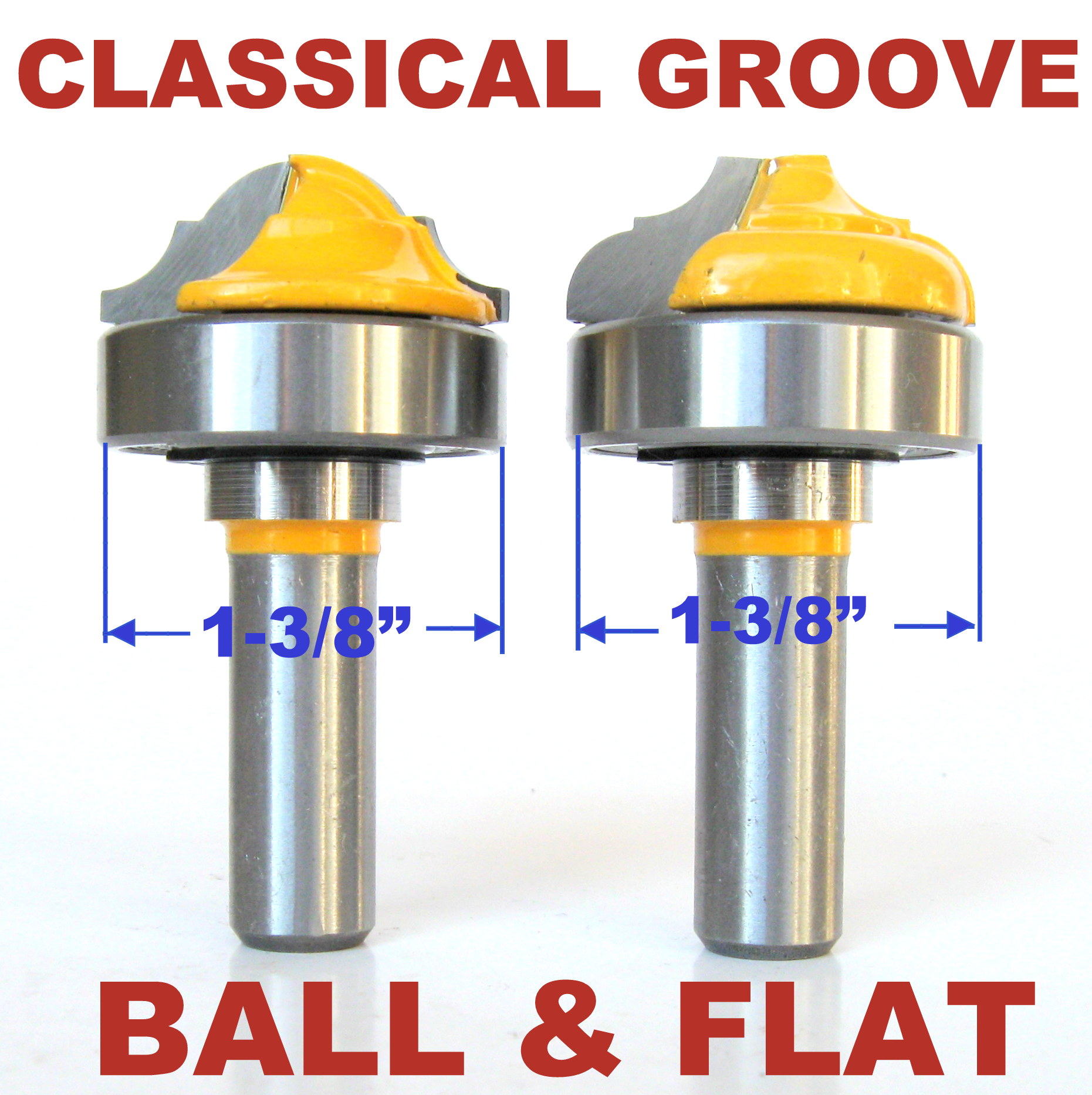 2 pc 1/2" Sh Top Bearing Classical Groove Flat & Ball Cove/Bead Router ...
