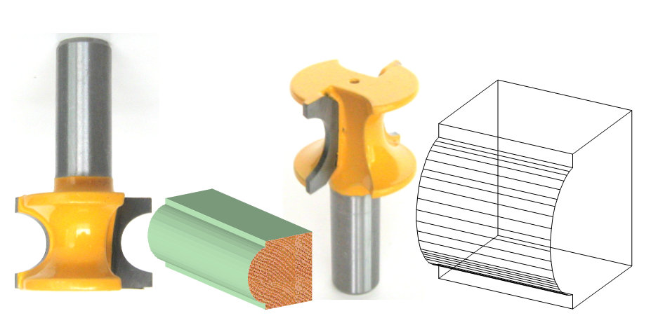 5pc 1/2" Shank Half Round Bullnose 3/8,5/16,1/4,3/16.1/8 Router Bit Set ...