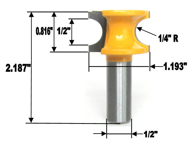 5pc 1/2" Shank Half Round Bullnose 3/8,5/16,1/4,3/16.1/8 Router Bit Set ...
