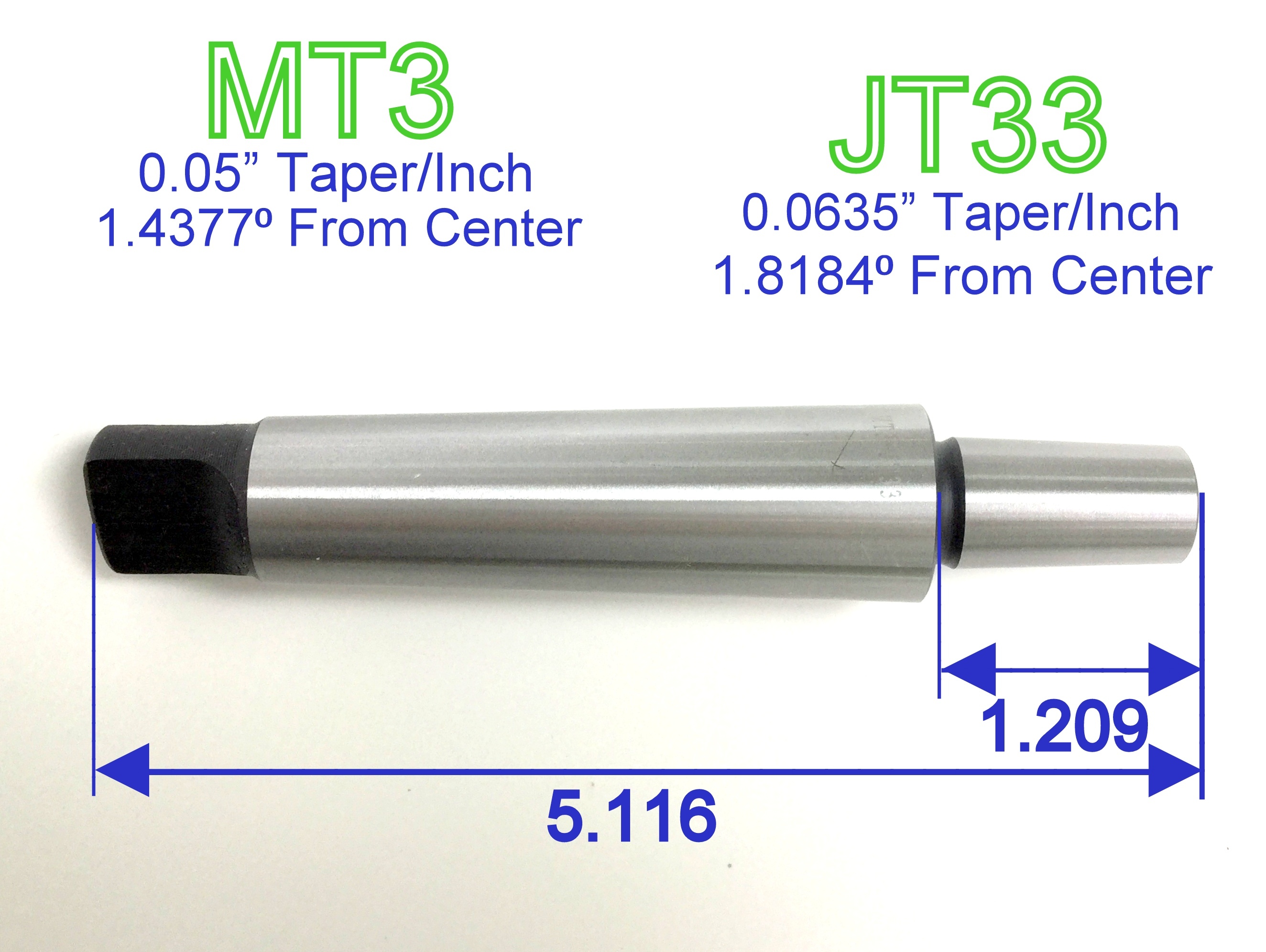1pc MT3 Shank to JT33 Jacobs Taper Chuck Arbor w/Tang End Morse 3MT ...