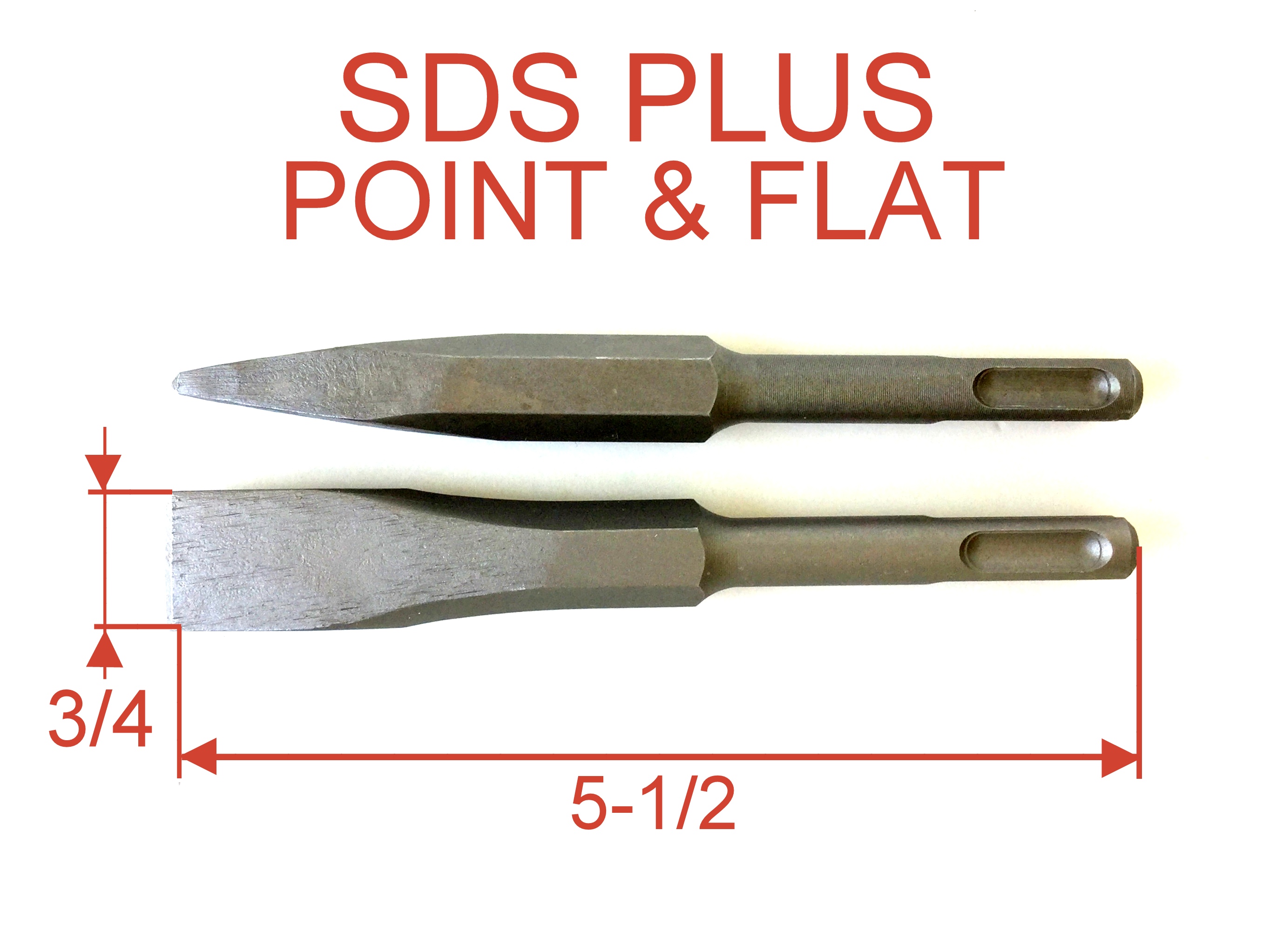 2 pc SDS PLUS flat and Point chisel 5-1/2" long drill bit S ...