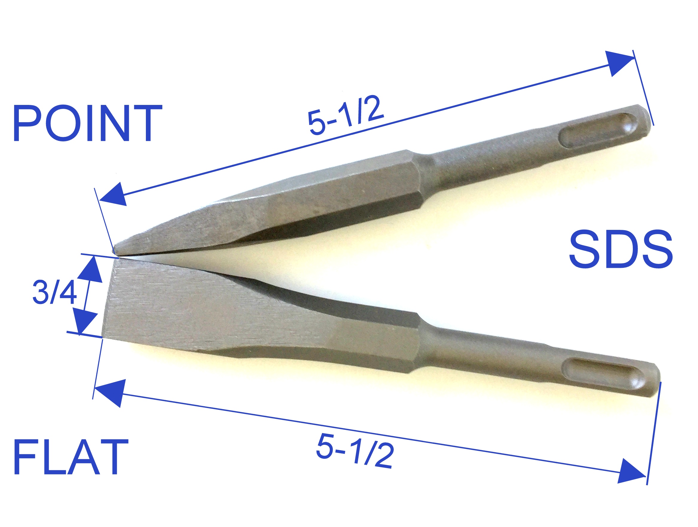 2 pc SDS PLUS flat and Point chisel 5-1/2" long drill bit S ...